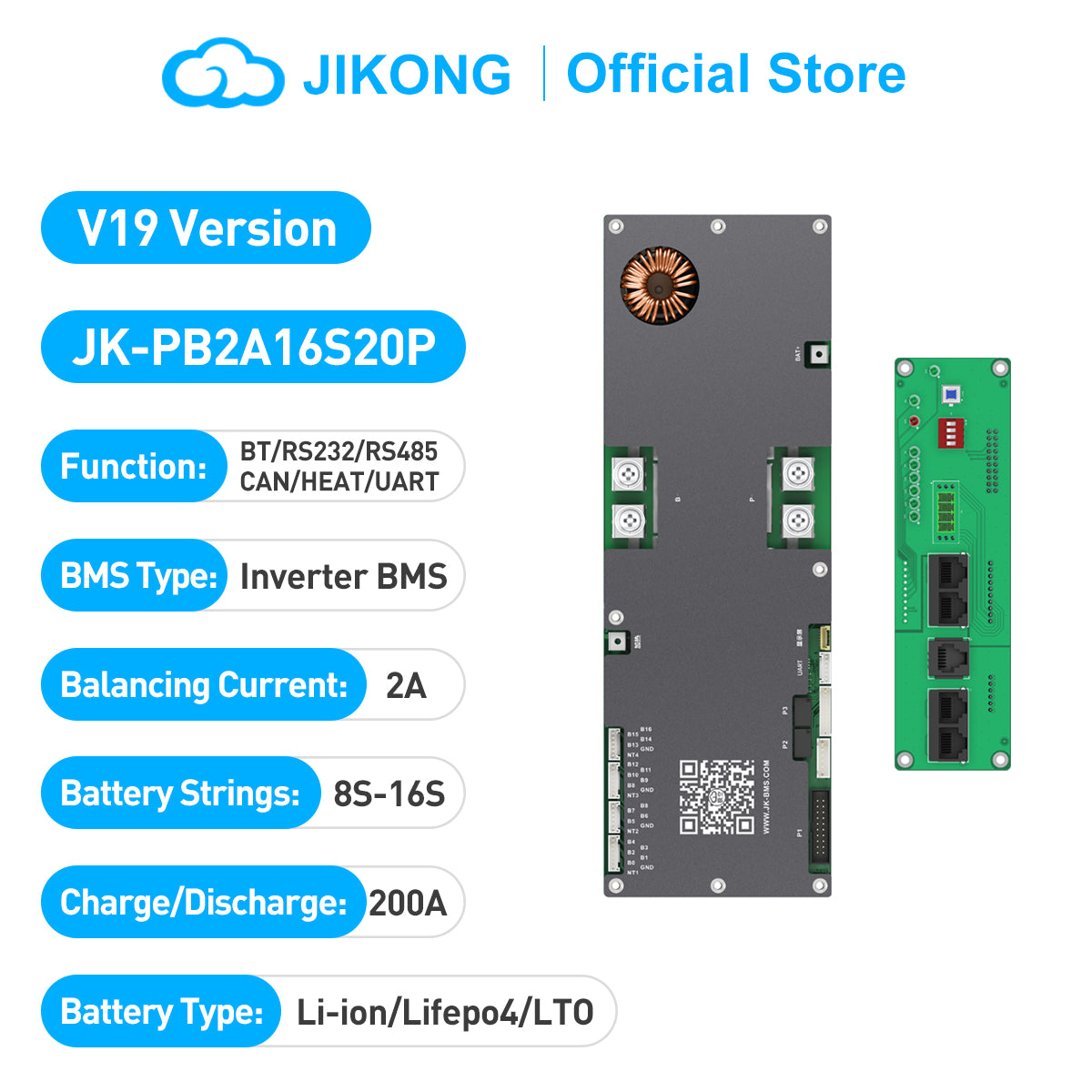 JK BMS V19 JK-PB2A16S20P 24V 48V 8S/16S 200A/150A/100A LiFePo4 Li-Ion ...